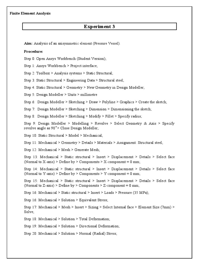 Analysis of Stress in a Pressure Vessel Using Finite Element Method | PDF | Stress (Mechanics ...