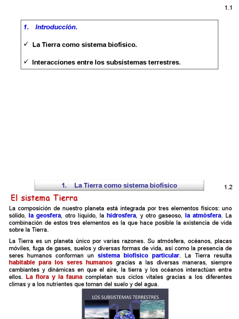 Introducción.: La Tierra Como Sistema Biofísico. Interacciones Entre ...