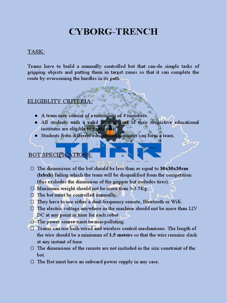 Cyborg-Trench Bot Competition Guide | PDF | Manufactured Goods ...