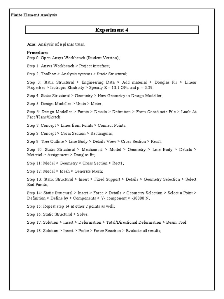 Planar Truss Finite Element Analysis | PDF | Stress (Mechanics ...
