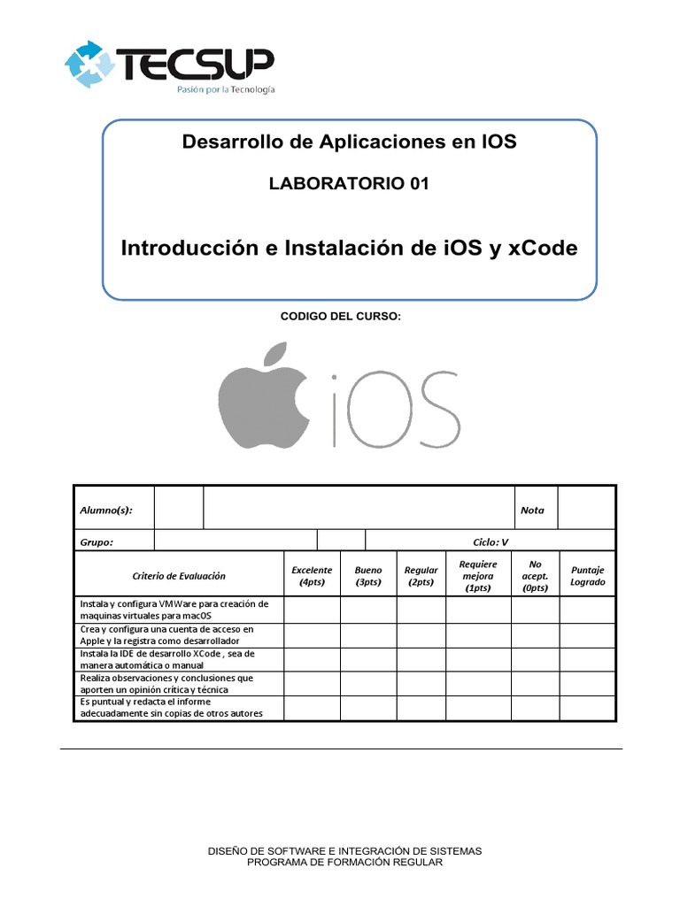 Lab 01 Introducción E Instalación De Ios Y Xcode Pdf Mac Os Ios 