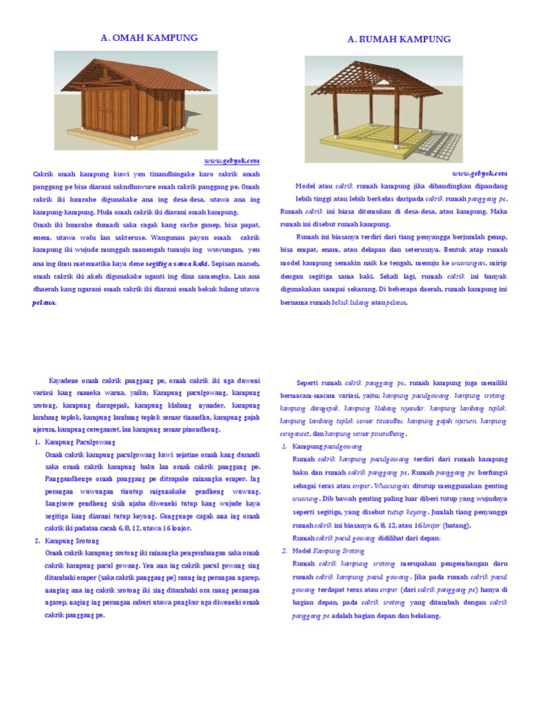 Rumah Adat Jawa Omah Cakrik Omah Kampung | PDF
