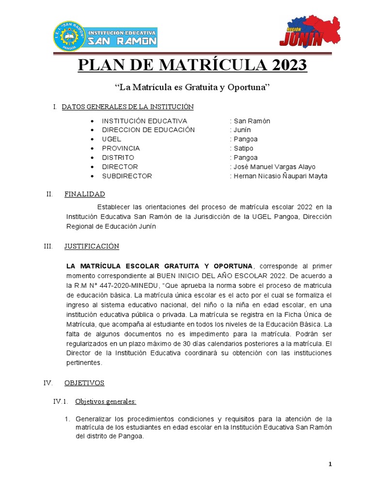 Plan de Matricula 2023 | PDF