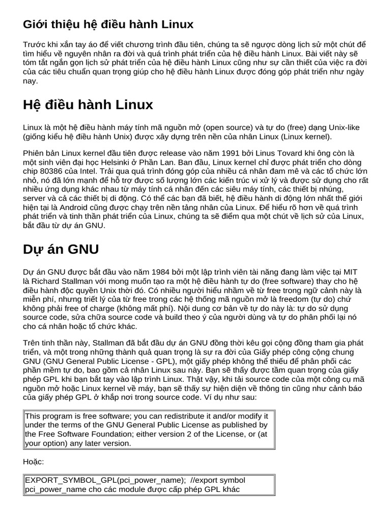 Giới thiệu hệ điều hành Linux | PDF