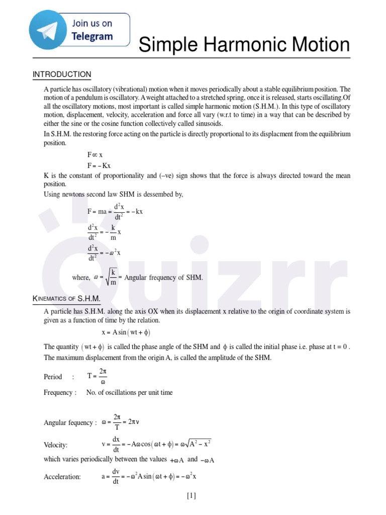SHM Formula Sheet @cbseinfinite | PDF | Oscillation | Periodic Phenomena