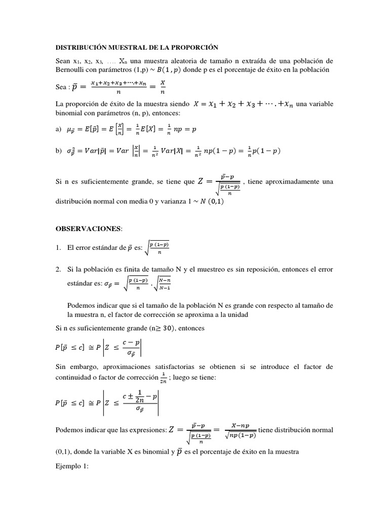 Distribución Muestral de La Proporción | PDF | Media | Distribución normal