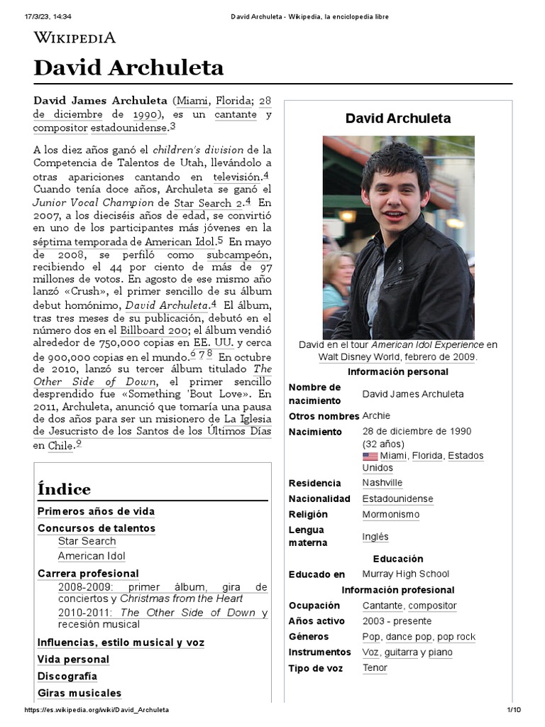 David Archuleta - Wikipedia, La Enciclopedia Libre | PDF
