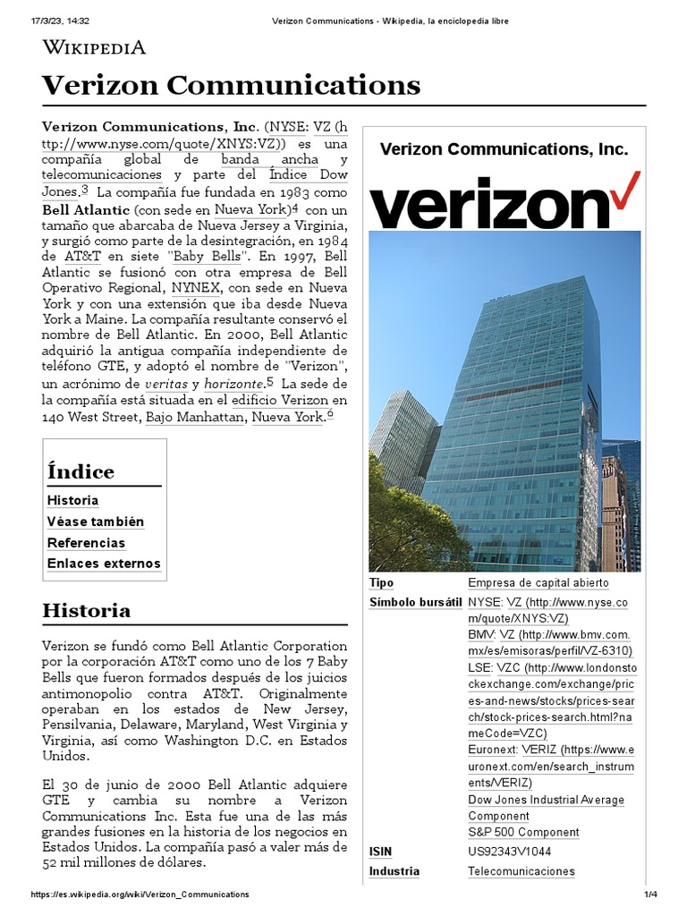 Verizon Communications - Wikipedia, La Enciclopedia Libre | PDF | Comunicaciones de Verizon ...
