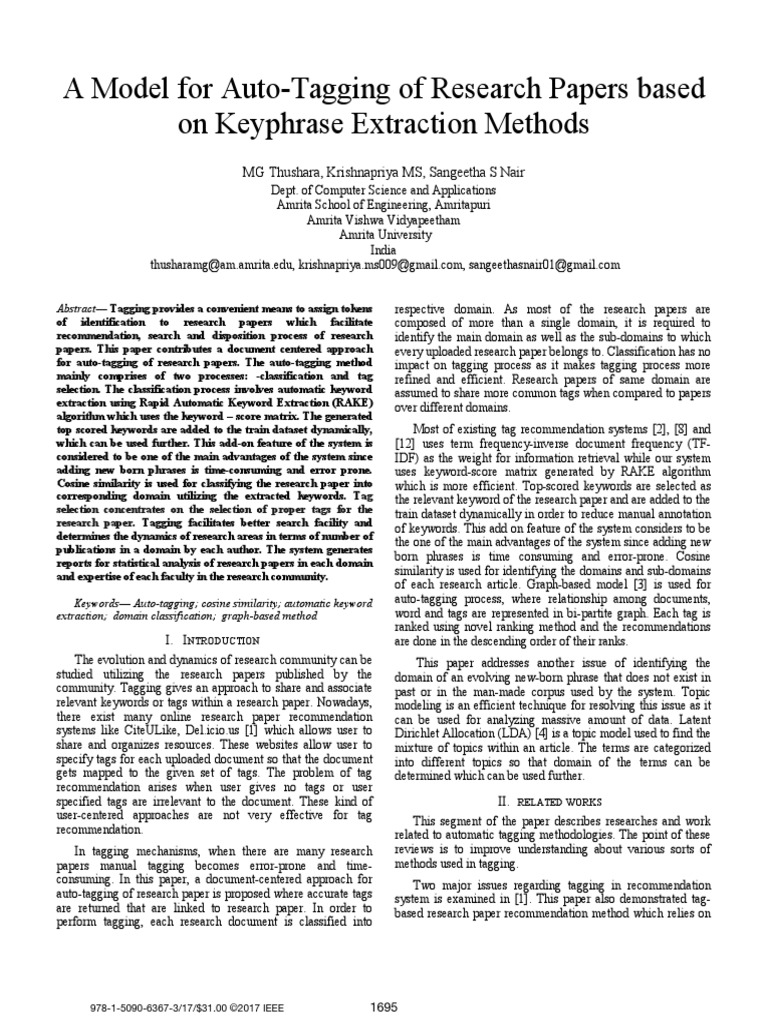A Model For Auto Tagging Of Research Papers Based On Keyphrase