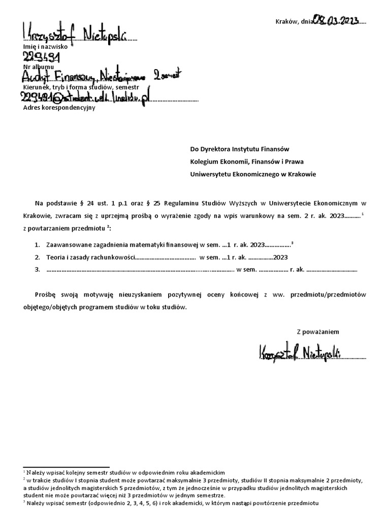 Wpis Warunkowy (Powtarzanie Przedmiotu) - Kopia | PDF