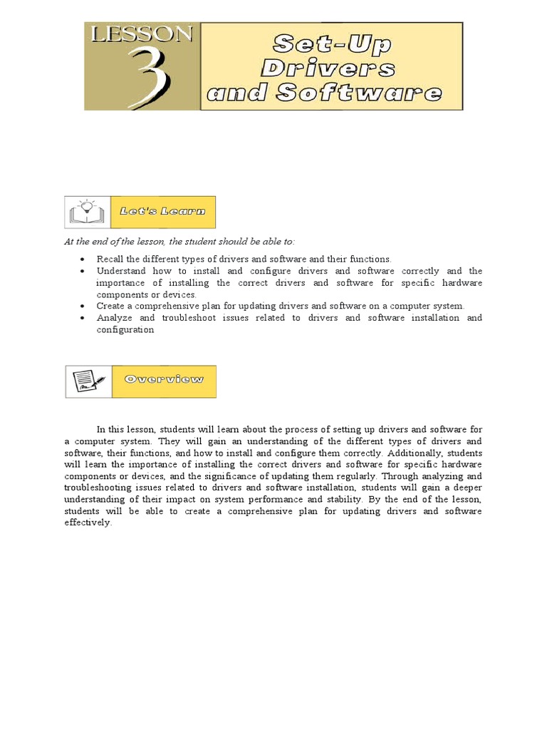 Lesson 3 Set Up Drivers and Softwares | PDF | Device Driver | Operating System