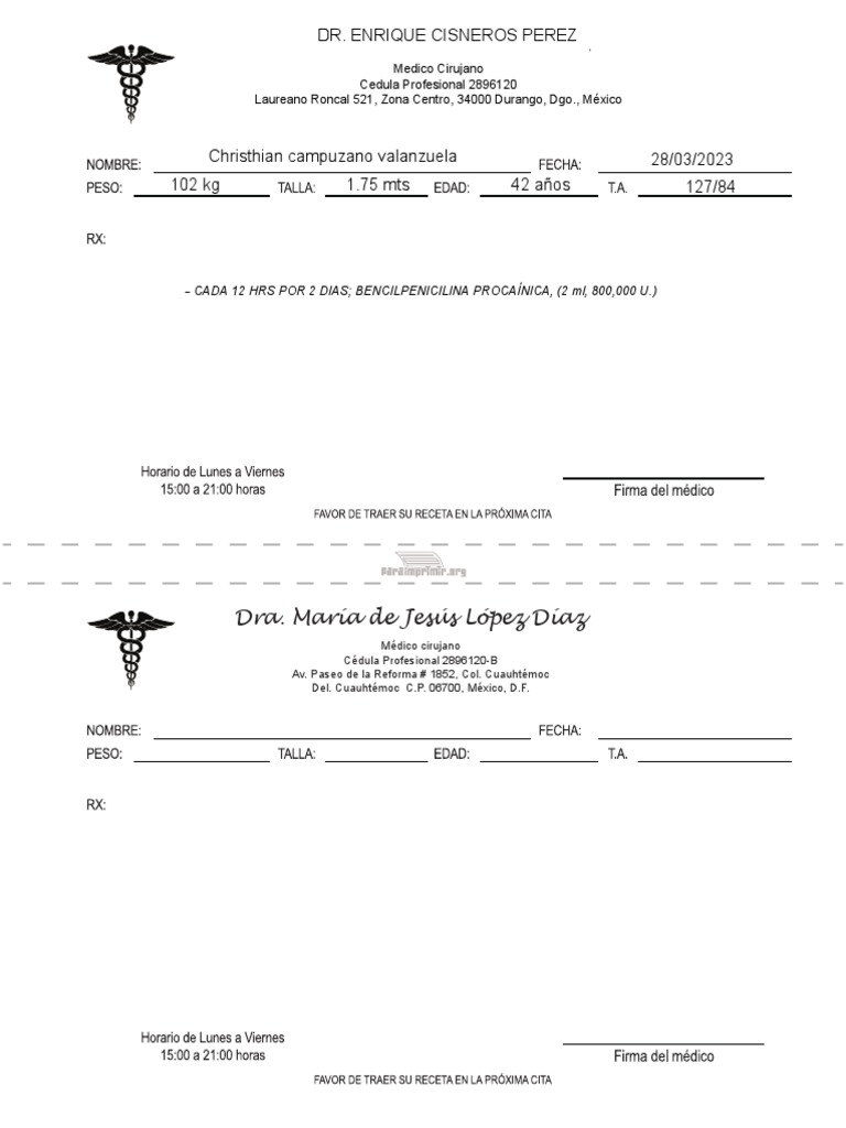 Formato de Receta Medica para Imprimir | PDF
