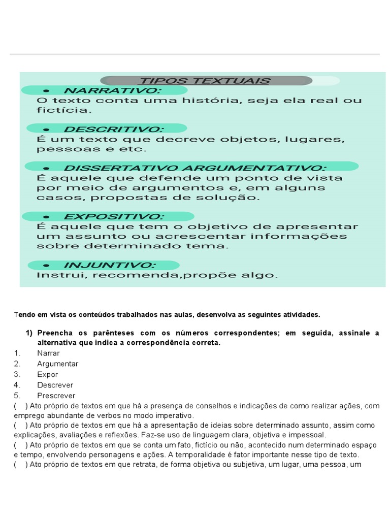 Atividade para Casa 3 Ano Do Ensino Médio (APC) - Tipo Textuais. | PDF