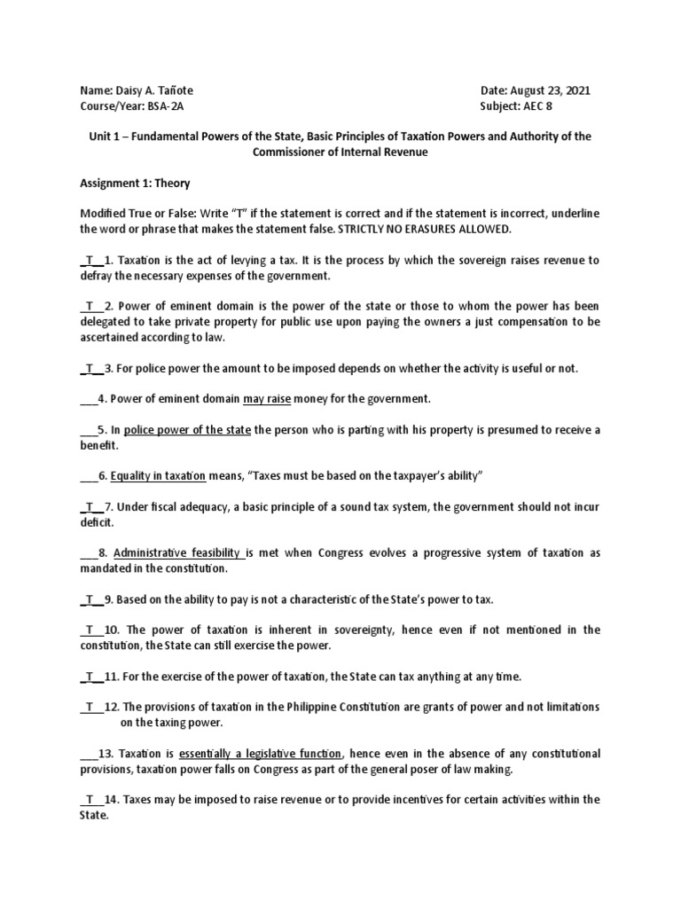 AEC7 - Tañote - BSA-2A - Assignment 1 | PDF | Taxes | Economies