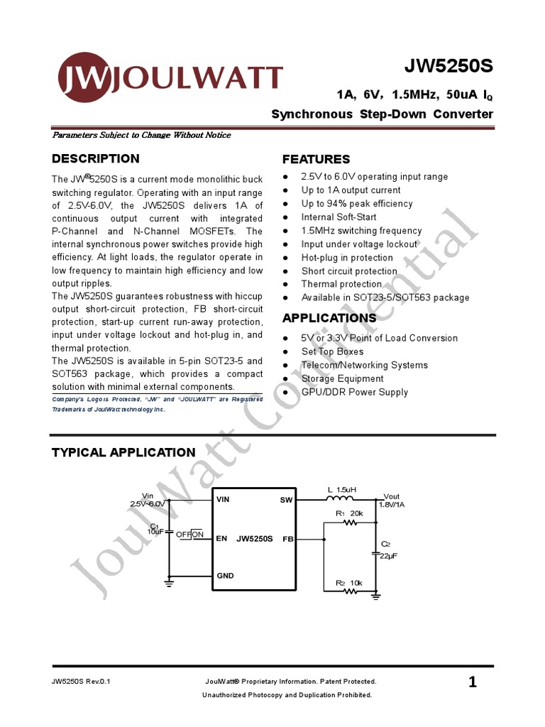 1A, 6V 1.5Mhz, 50ua I Synchronous Step-Down Converter | PDF | Power Supply | Mosfet