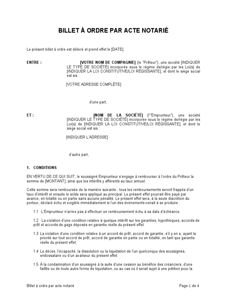 Billet À Ordre Par Acte Notarié | Download grátis PDF | Prêts