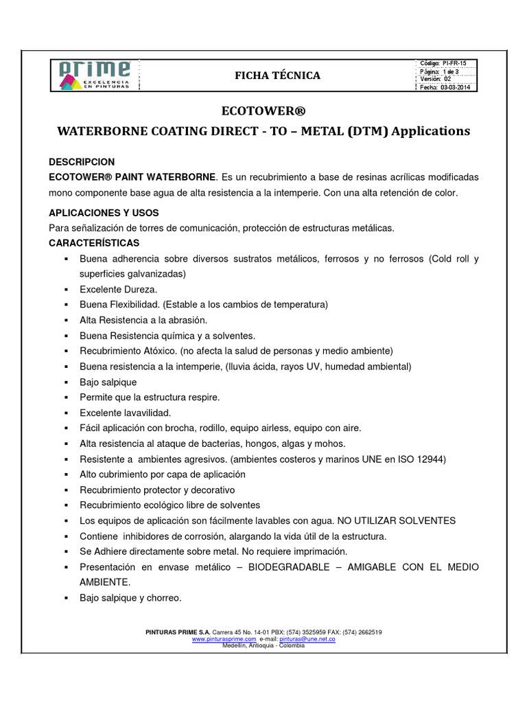 Ecotower® Waterborne Coating Direct - To - Metal (DTM) Applications ...