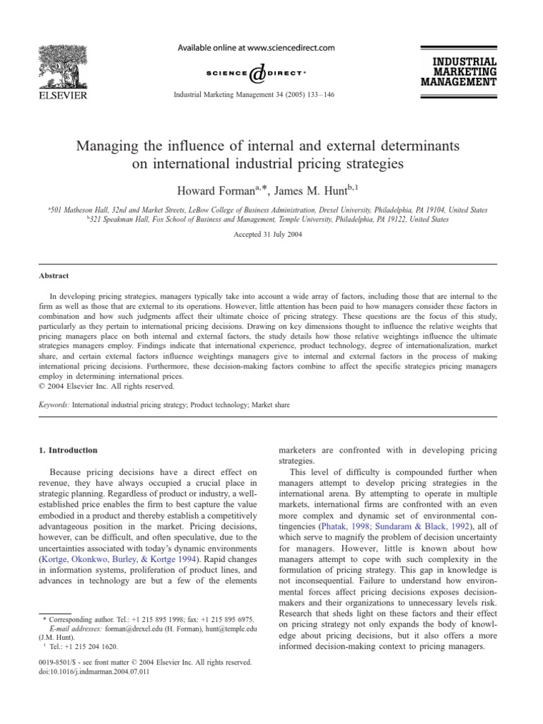 Managing The Influence of Internal and External Determinants On ... Managing The Influence of Internal and External Determinants On ...