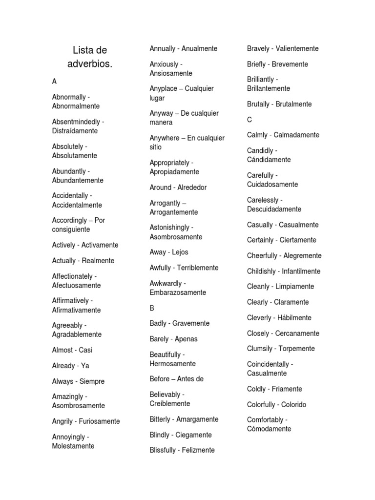 Lista de Adverbios en Inglés | PDF