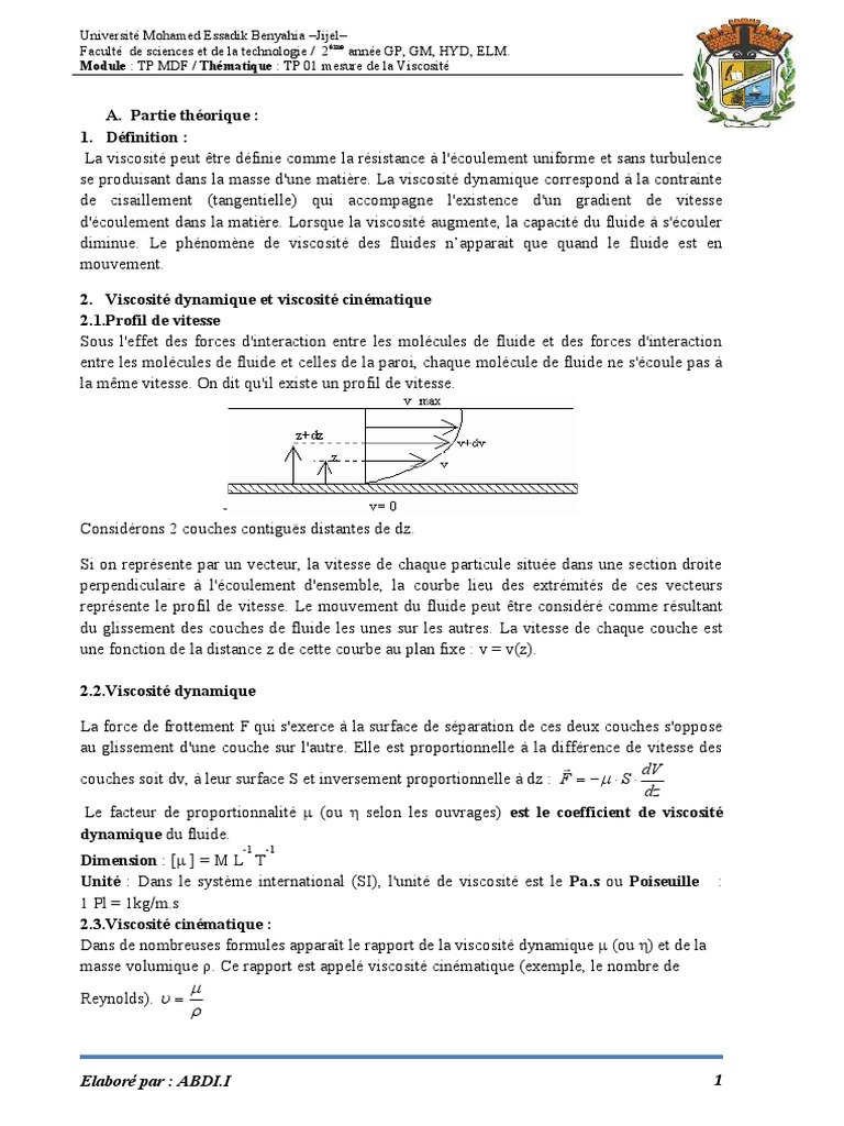 Viscosité Dynamique : Théorie et TP | PDF