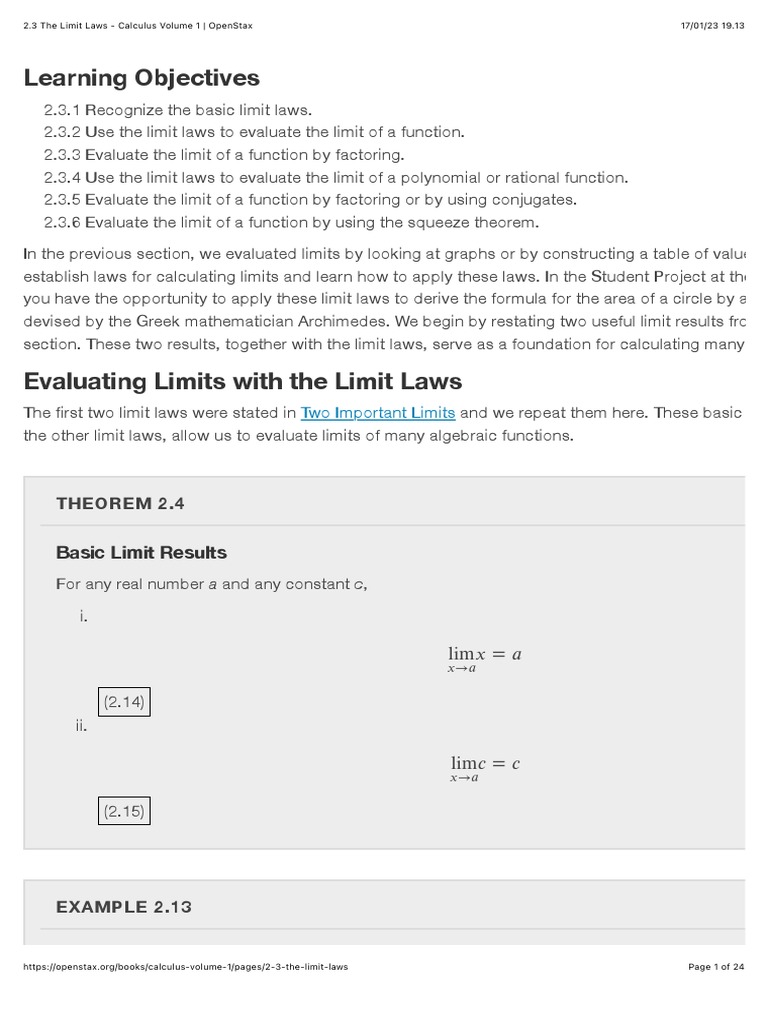 Learning Objectives: Basic Limit Results | PDF