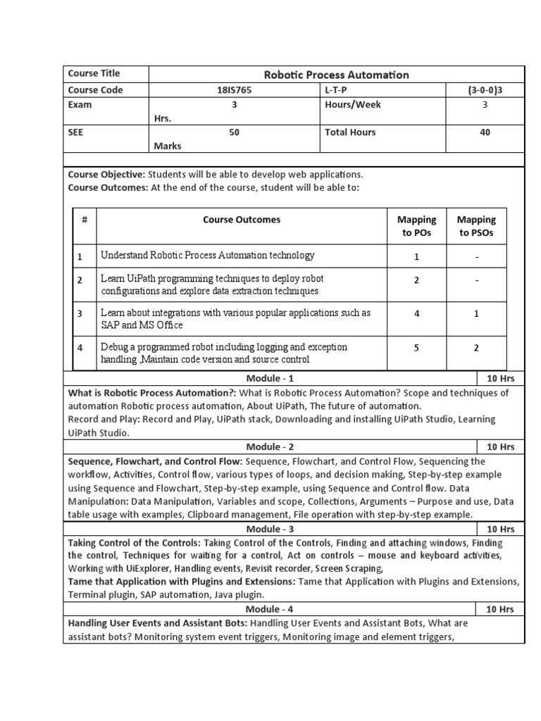 18IS765 RPA-Syllabus | PDF | Automation | Control Flow