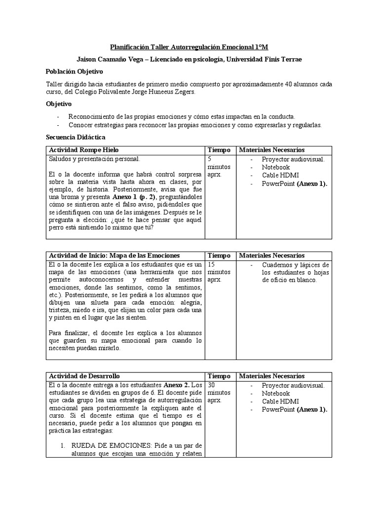 Taller Autorregulación Emocional 1 M Pdf Las Emociones Gratitud