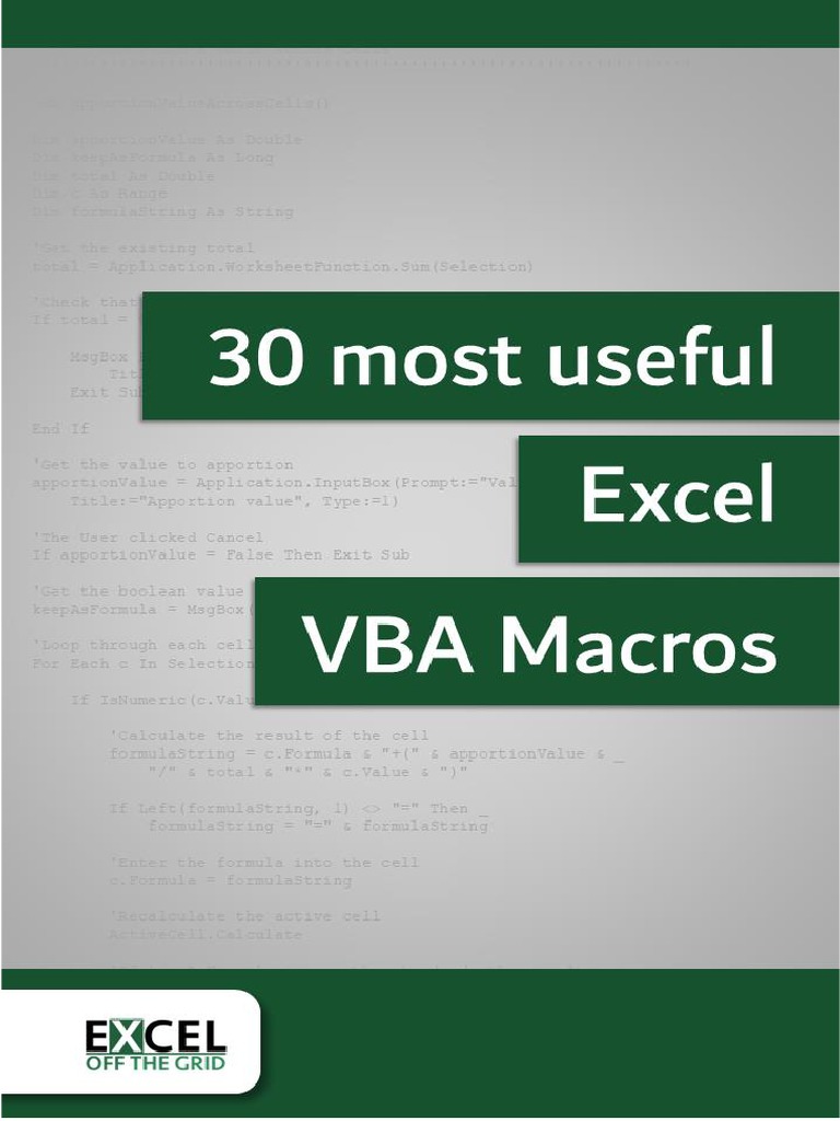 30 Excel Vba Macros Pdf Microsoft Excel Visual Basic For Applications