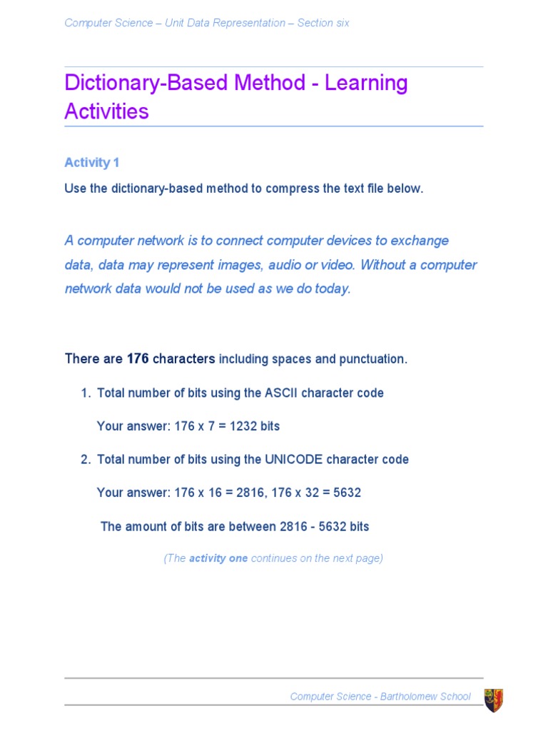 Dictionary Based Method Encoding Hm1 Dr S6 Pdf Character Encoding Code