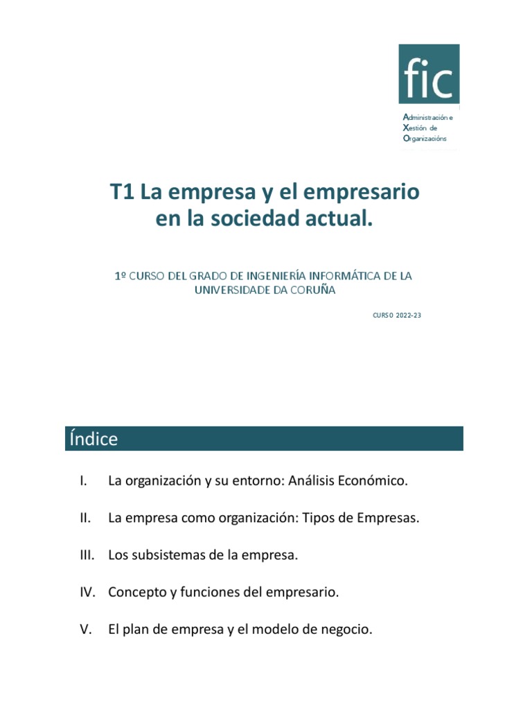 T1 La Empresa y El Empresario en La Sociedad Actual | PDF | Mercado (economía) | Oferta y demanda