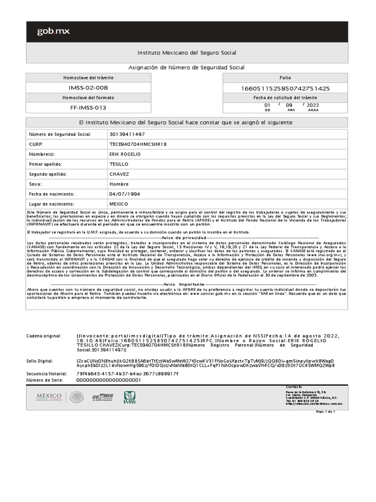 Comprobante NSS | PDF | Privacidad de la información | Gobierno