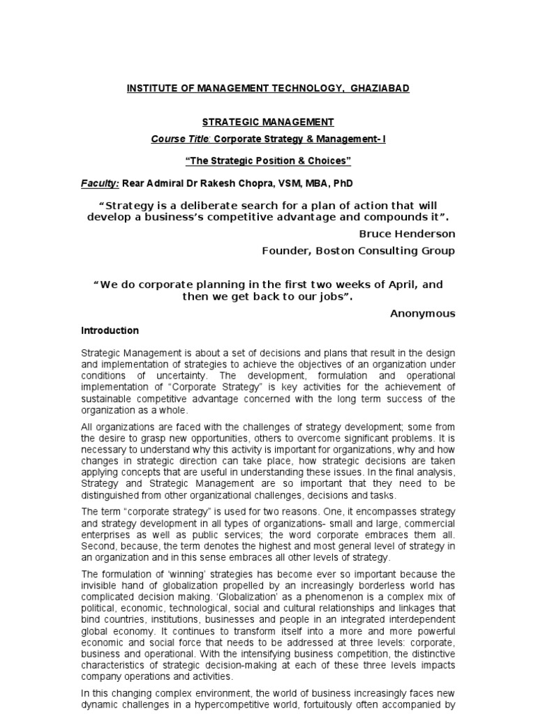 STM Course Outline - IMT Rev | PDF | Strategic Management | Cognition