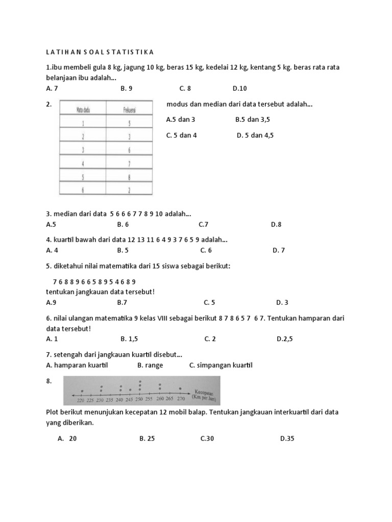 Latihan Soal Statistika Lengkap | PDF