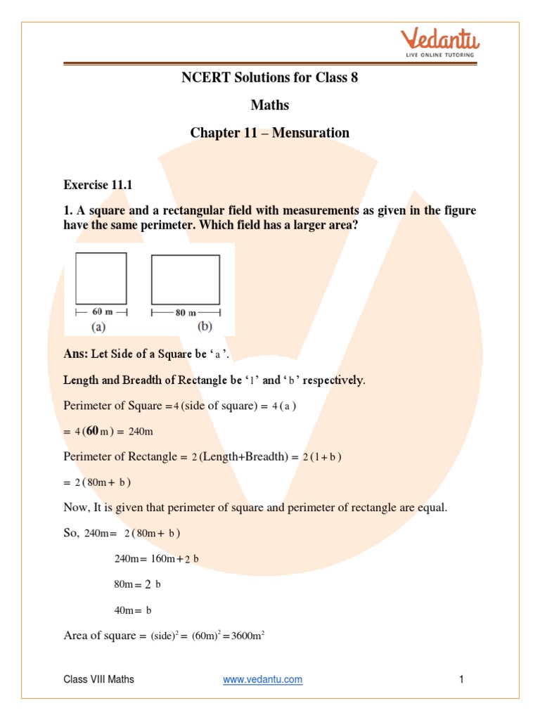 Class 8 - Maths - Mensuration | PDF | Area | Volume