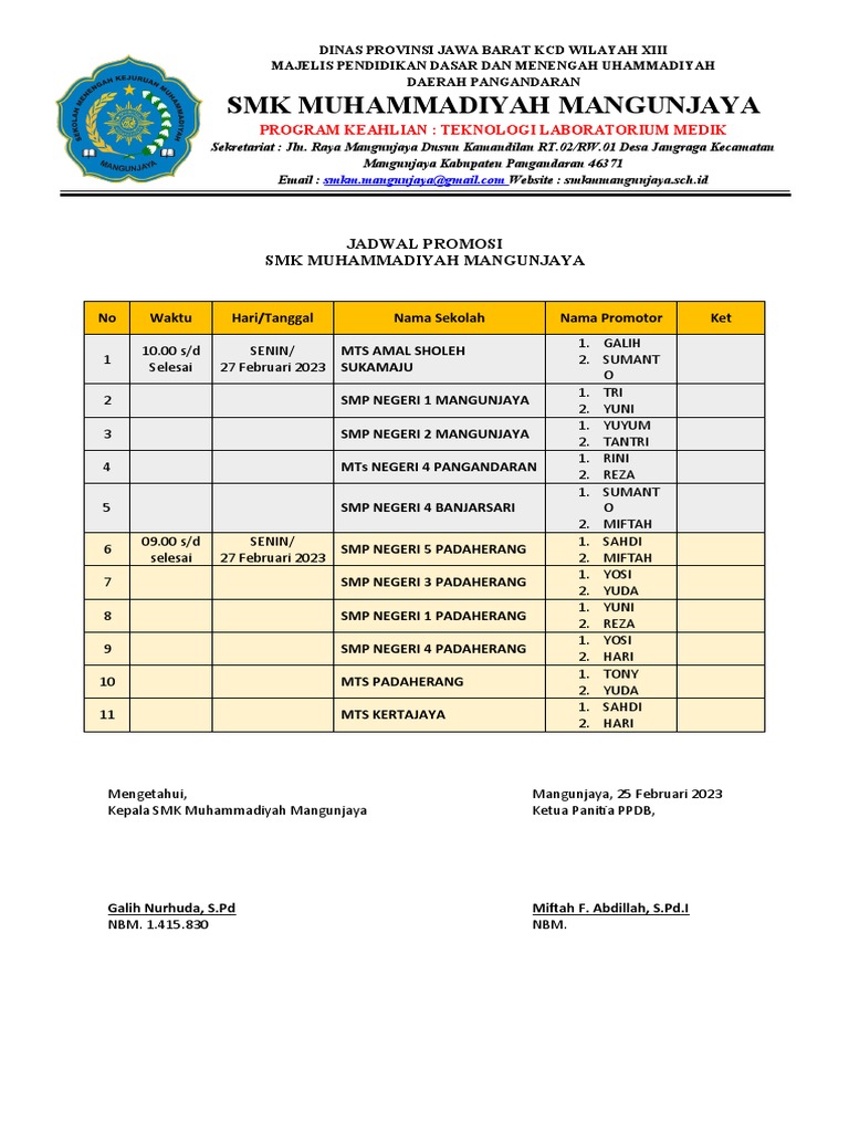 Jadwal Promosi | PDF