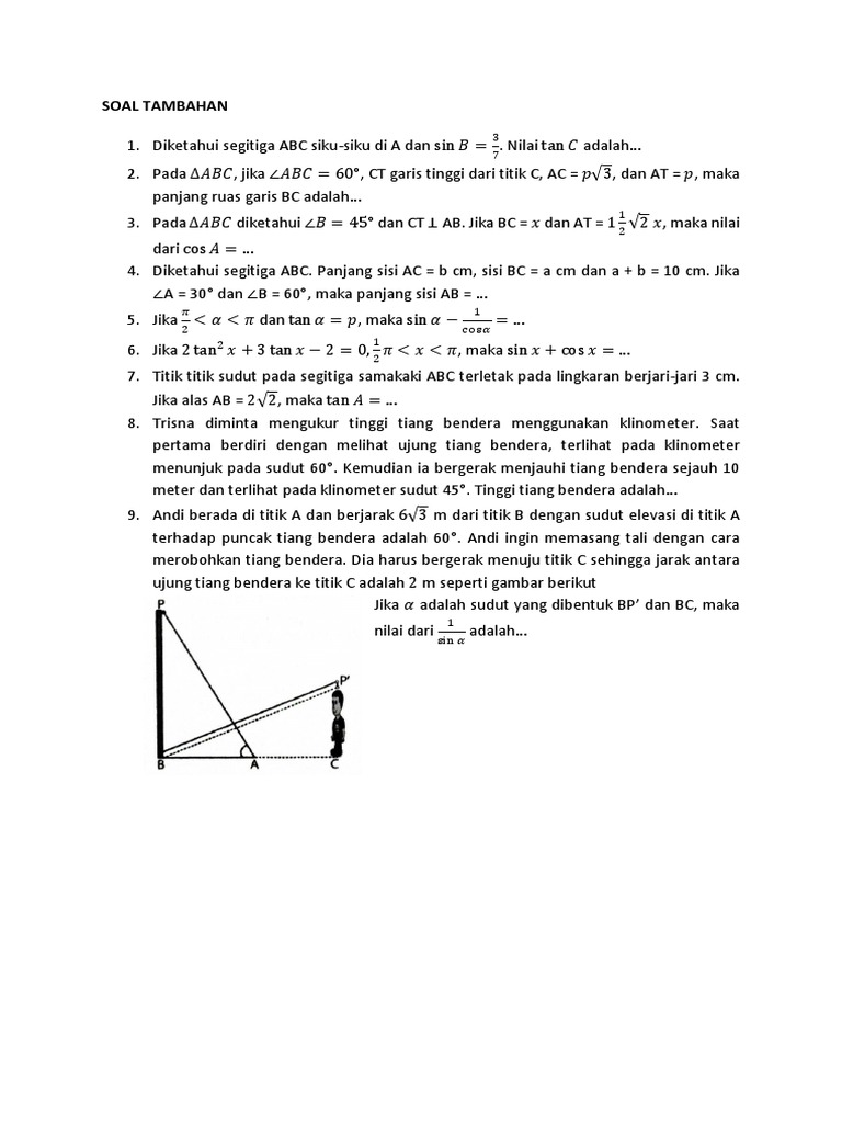 SOAL TAMBAHAN Rasio Trigon | PDF | Metode & Bahan Ajar | Sains & Matematika
