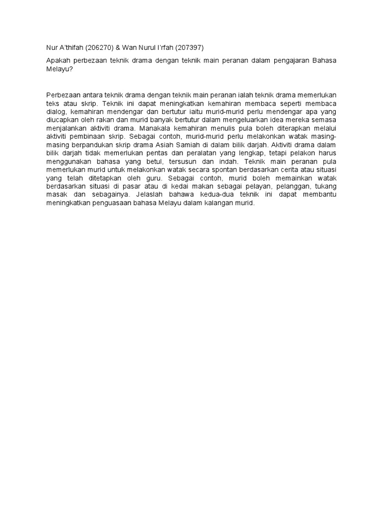 Perbezaan Teknik Drama Dan Teknik Main Peranan | PDF