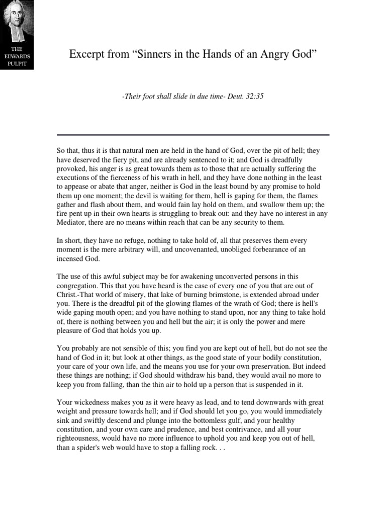 Jonathan Edwards - Sinners in The Hands of An Angry God - Excerpt | PDF ...
