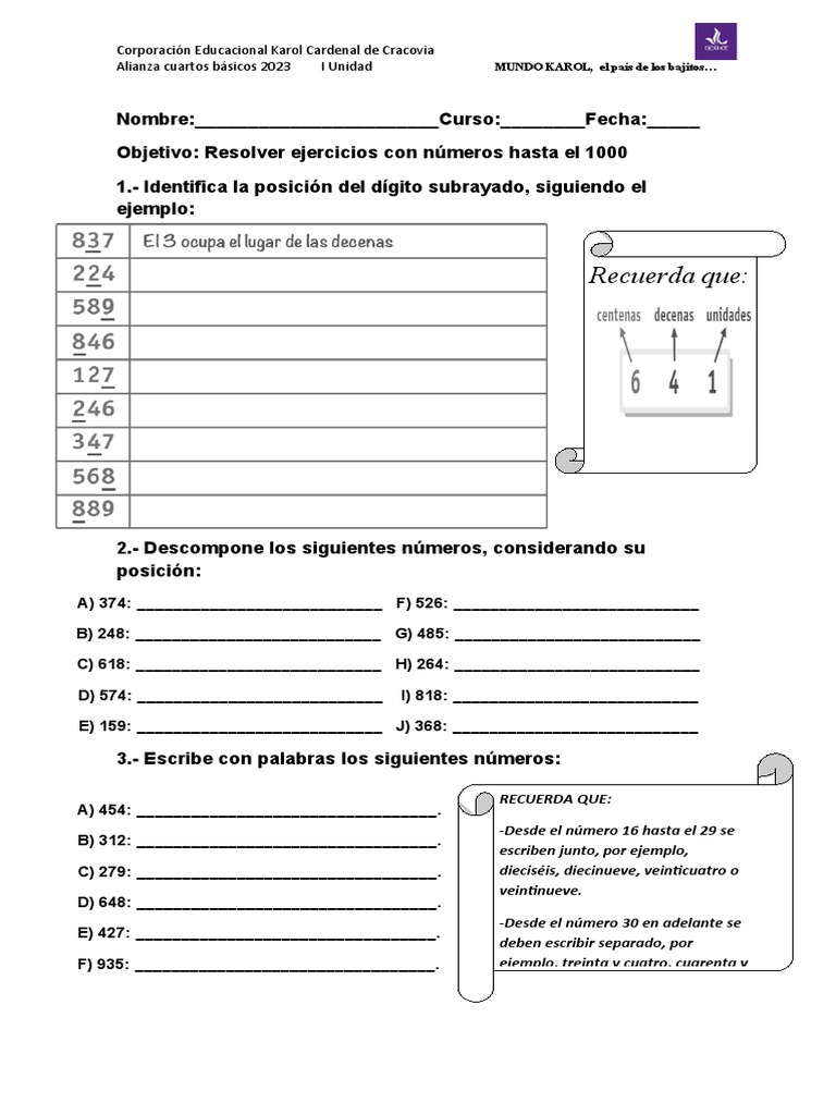 Ejercicios de Números hasta 1000 | PDF | Informática