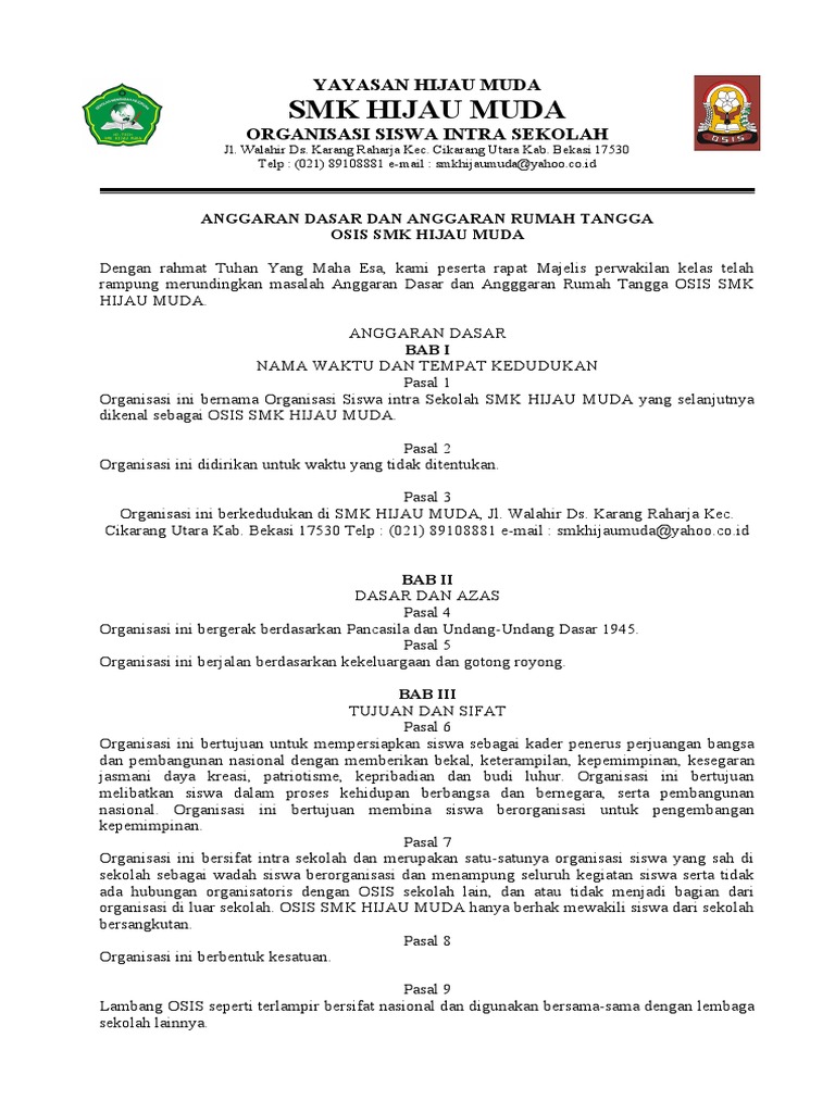 AD ART OSIS SMK Hijau Muda 1 | PDF