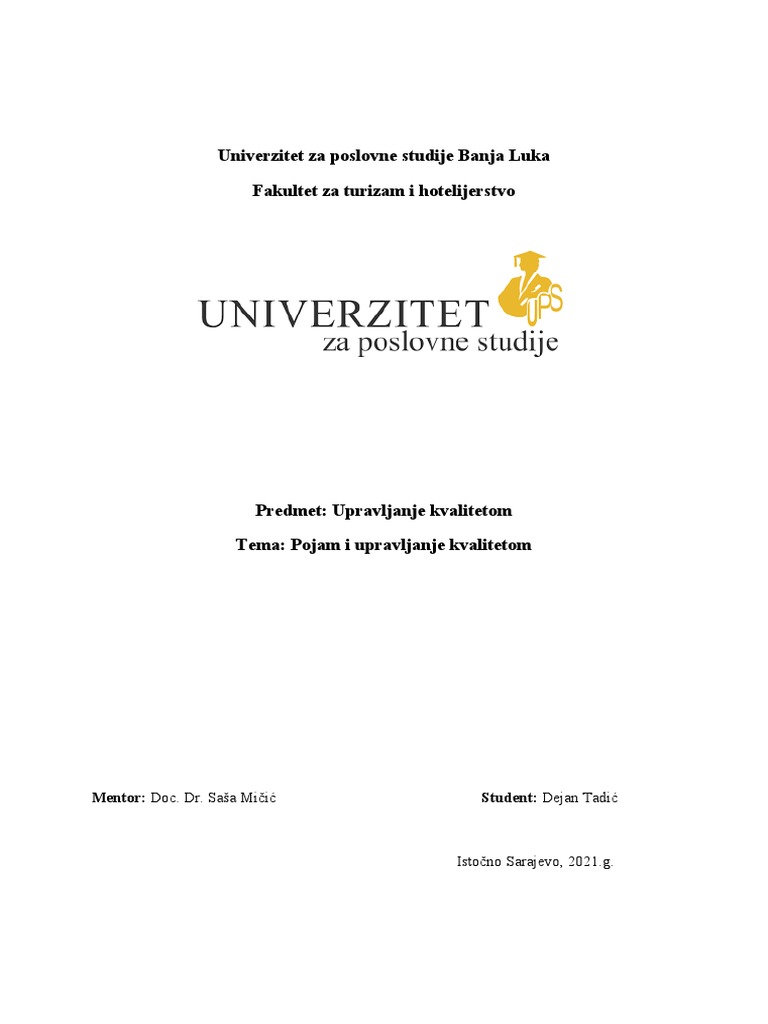 Univerzitet Za Poslovne Studije Banja Luka Fakultet Za Turizam I Hotelijerstvo | PDF