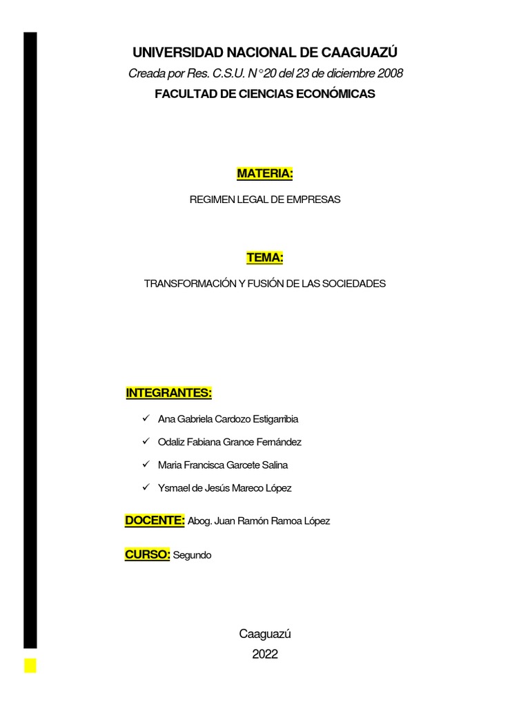 Régimen Legal de Transformación y Fusión | PDF | Bienes (Ley) | Sociedad