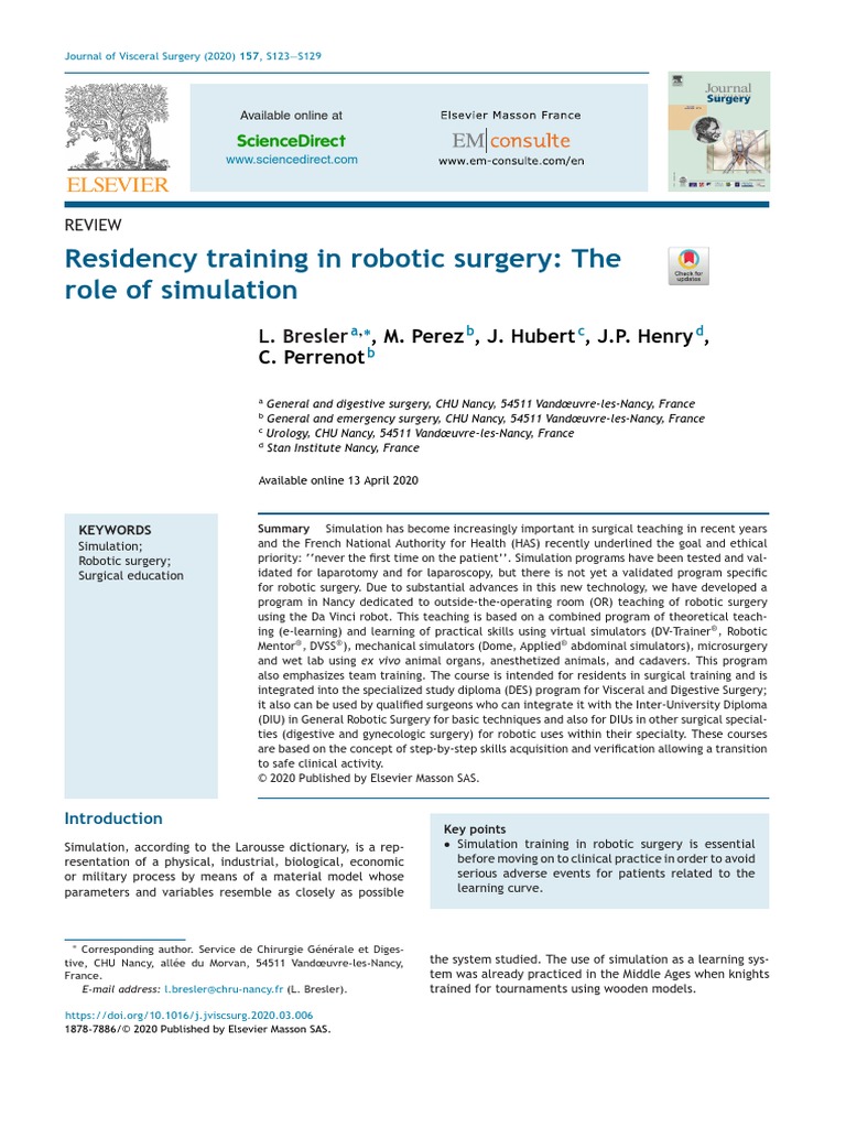 Residency Training in Robotic Surgery The Role of Simulation | PDF ...