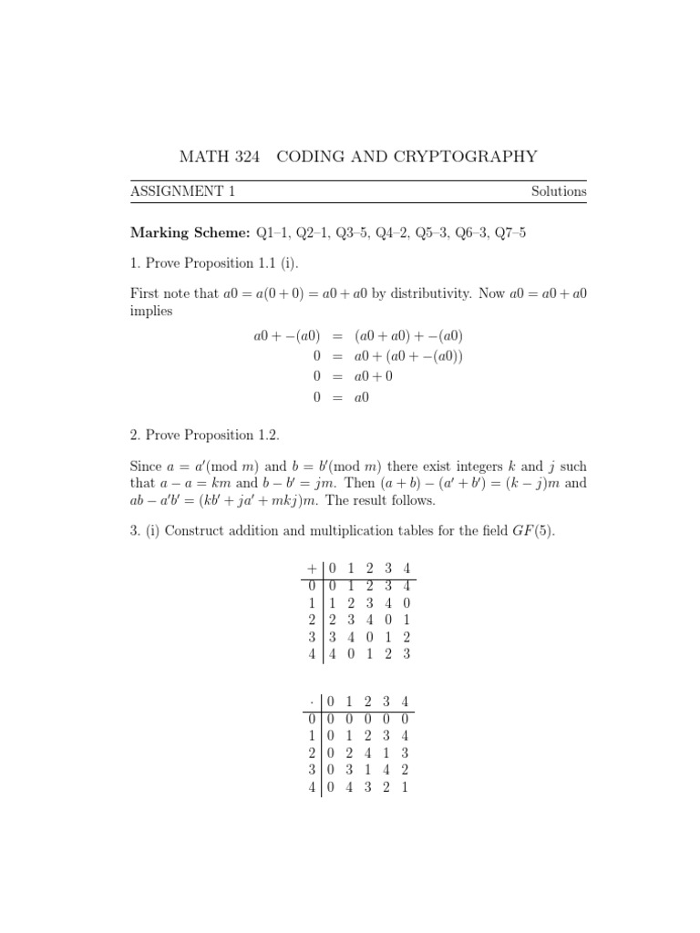 MATH 324: Coding & Cryptography Assignment | PDF | Ring Theory | Integer
