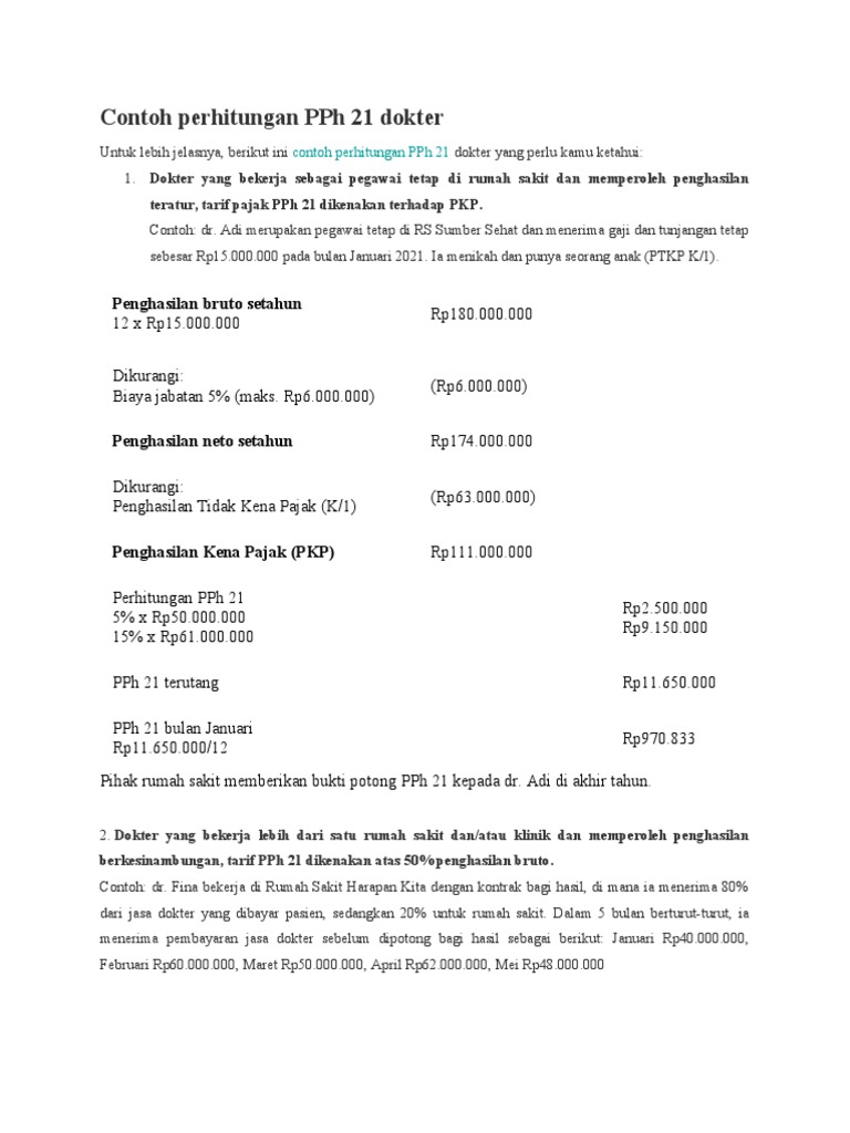 Contoh Perhitungan PPh 21 Dokter | PDF