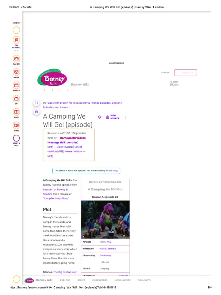 A Camping We Will Go! (Episode) - Barney Wiki - Fandom | PDF