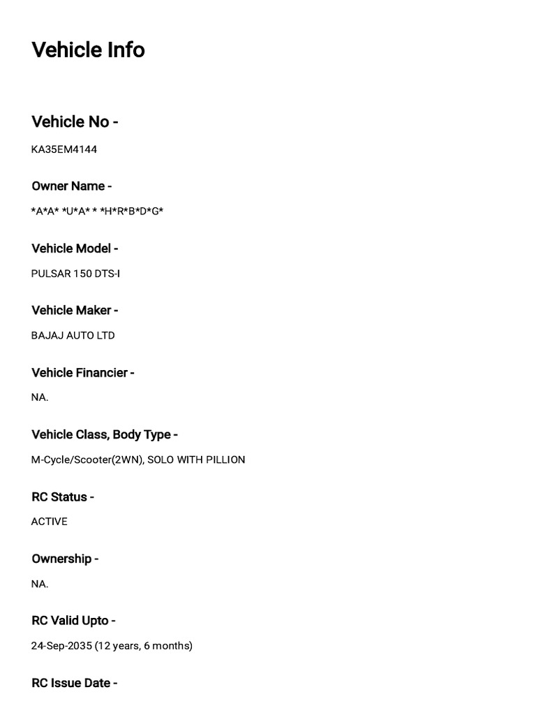 Vehicle Info | PDF
