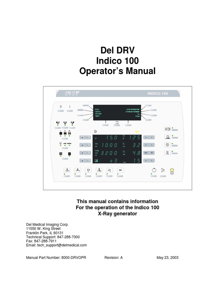 Del DRV Indico 100 Operator's Manual | PDF | X Ray | Vacuum Tube