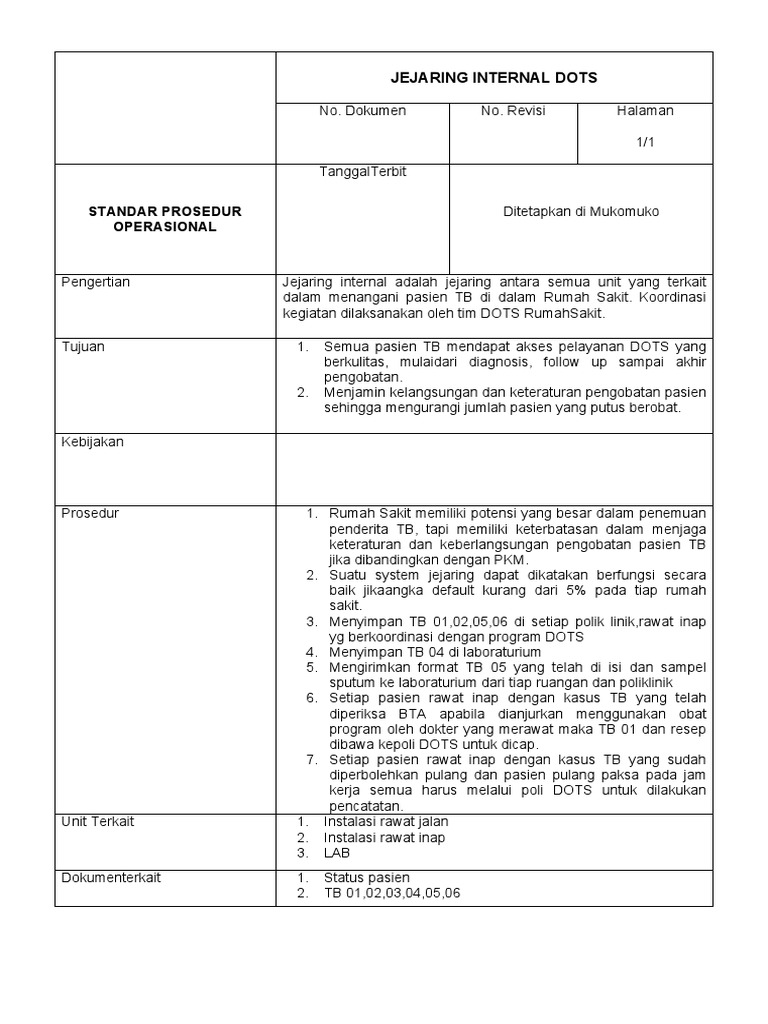 Jejaring Internal DOTS untuk Pasien TB | PDF | Pengembangan Diri | Kesehatan Holistik