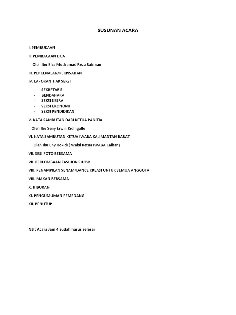 Susunan Acara Panpel Bulan Oktober 2022 | PDF